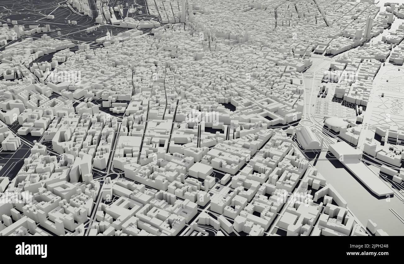 Madrid, Spain city map aerial view. minimal design. 3D Rendering Stock ...