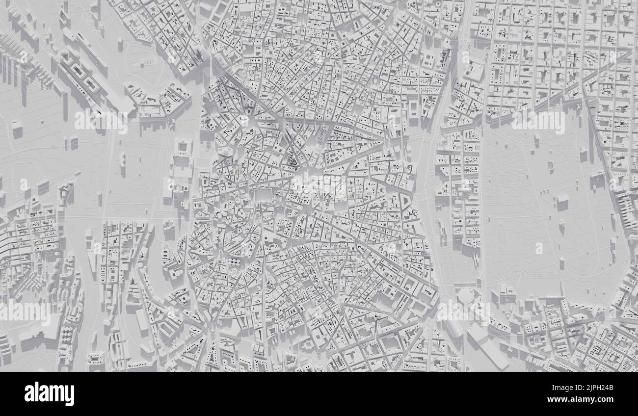 Madrid, Spain city map aerial view. minimal design. 3D Rendering Stock ...