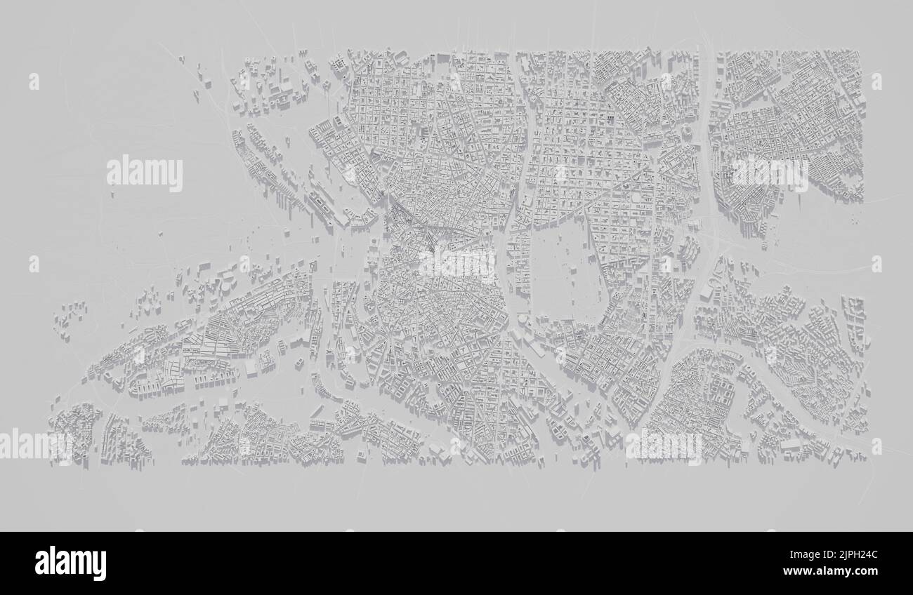 Madrid, Spain city map aerial view. minimal design. 3D Rendering Stock ...
