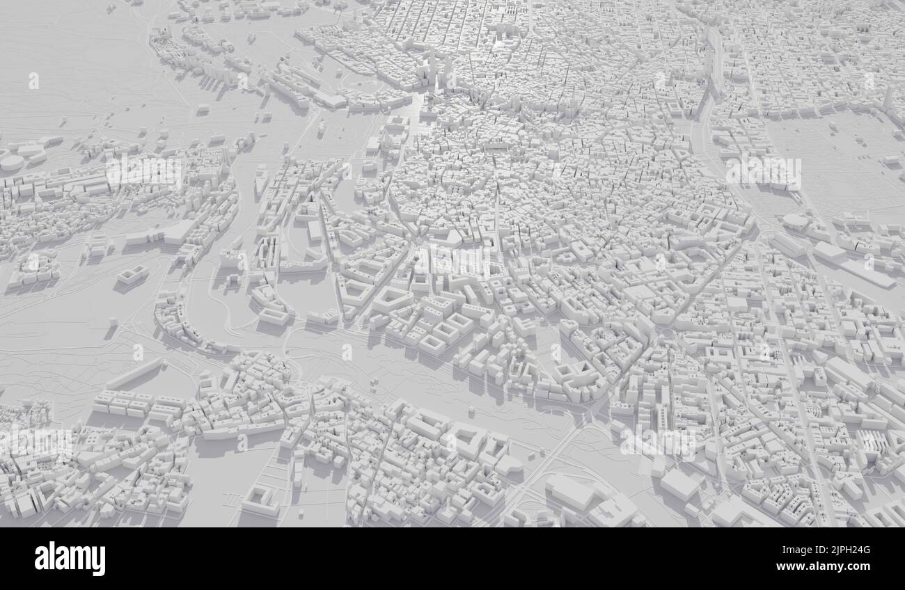 Madrid, Spain city map aerial view. minimal design. 3D Rendering Stock ...