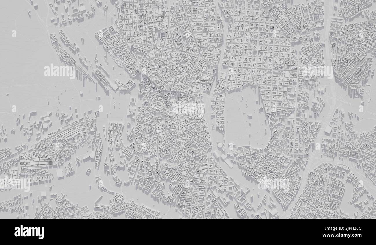 Madrid, Spain city map aerial view. minimal design. 3D Rendering Stock ...