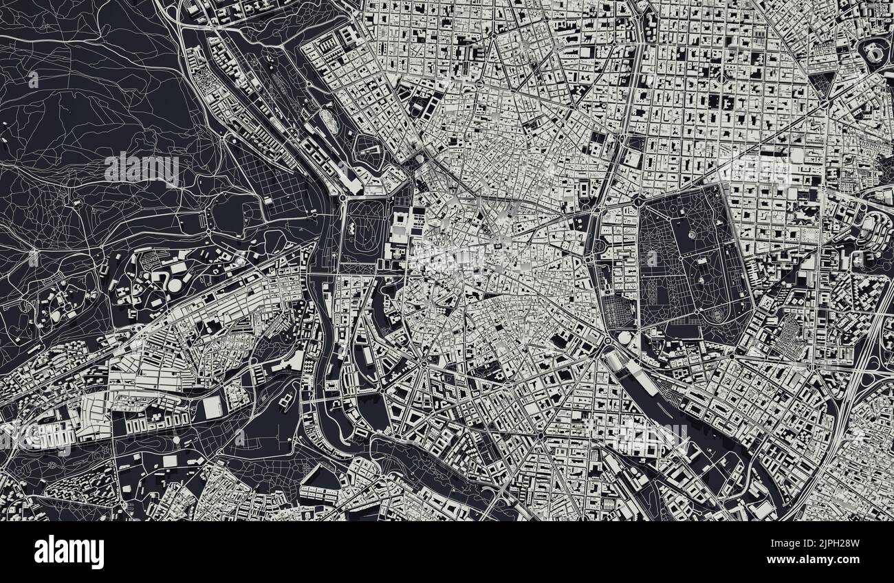 Madrid, Spain city map aerial view. minimal design. 3D Rendering Stock ...