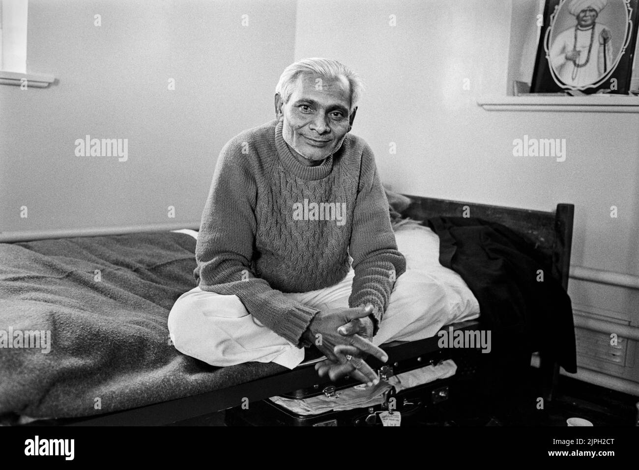 Ugandan Asian refugees at Stradishall Camp Suffolk old man in his room ...