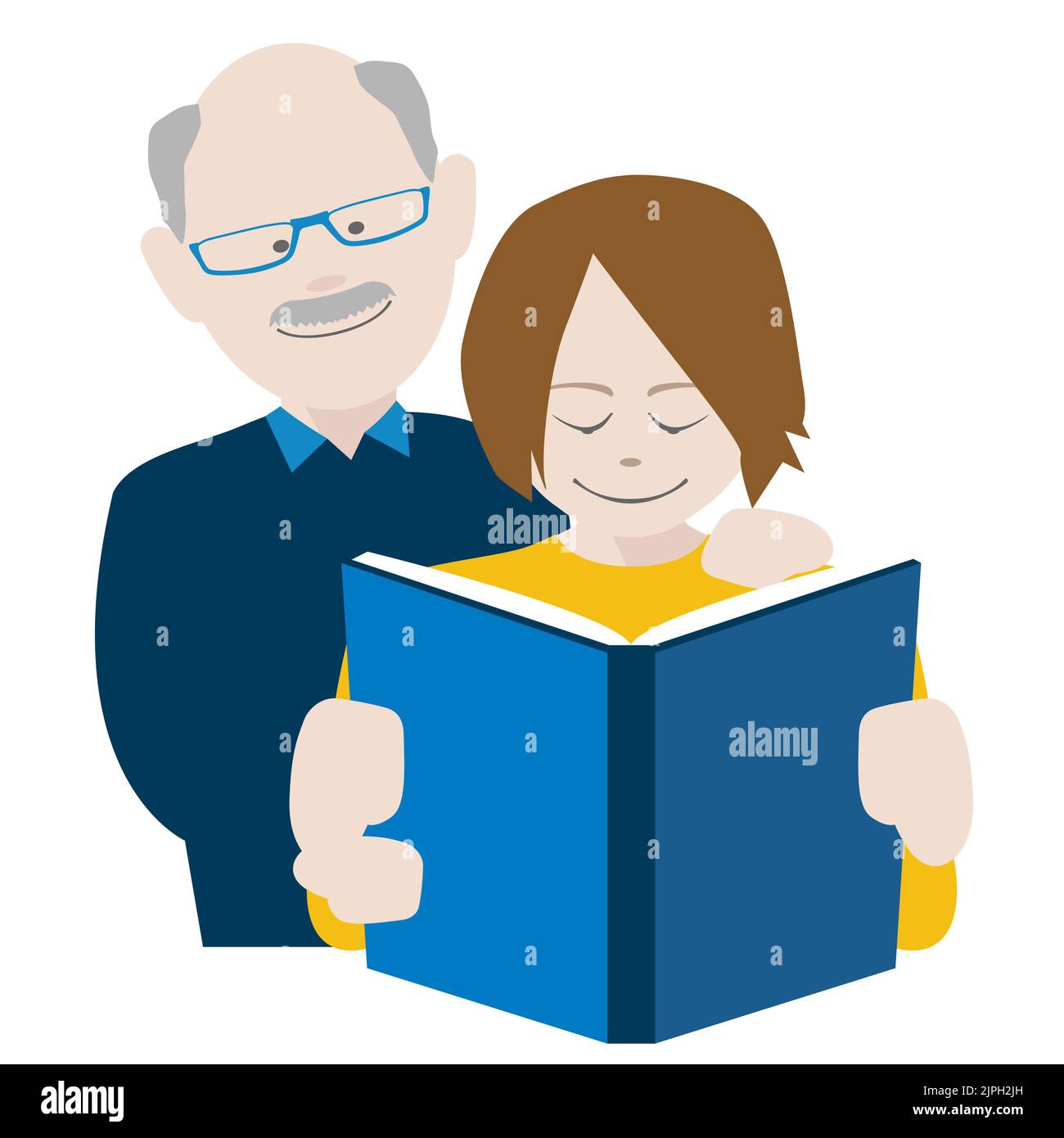 grandfather and grandson enjoying reading a book together. EPS file ...