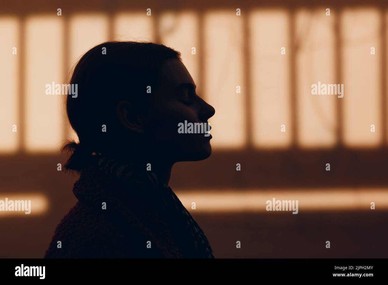 Silhouette of loving young woman profile portrait face Stock Photo - Alamy