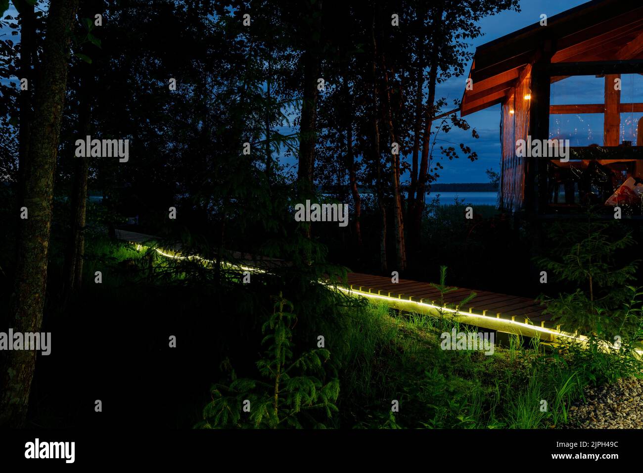 Night lights at the glamping in the forest Stock Photo - Alamy