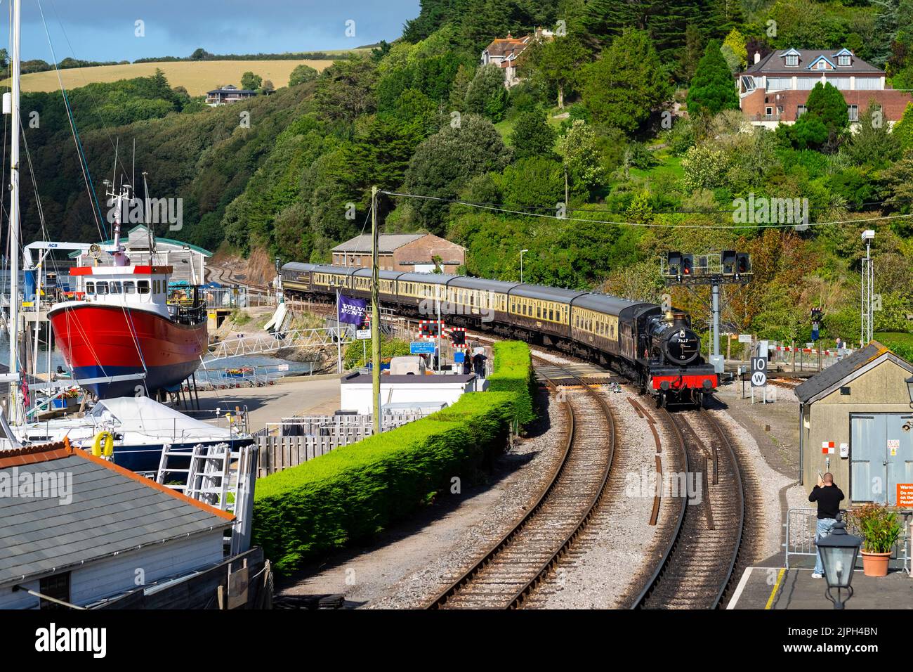 Steam train and carriages on Dartmouth Railway Dartmouth Devon Stock ...
