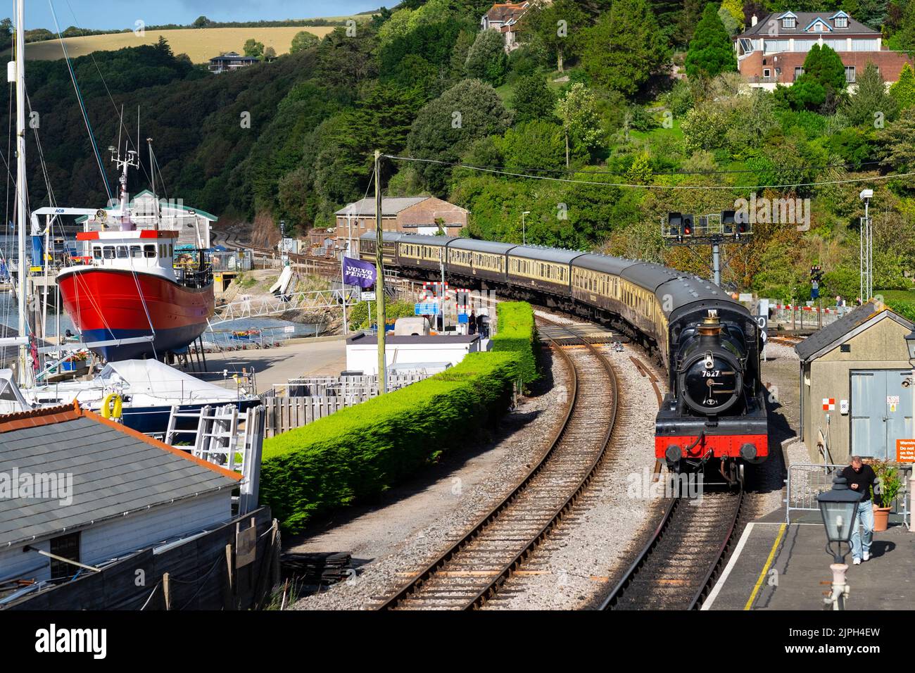 Steam train and carriages on Dartmouth Railway Dartmouth Devon Stock ...