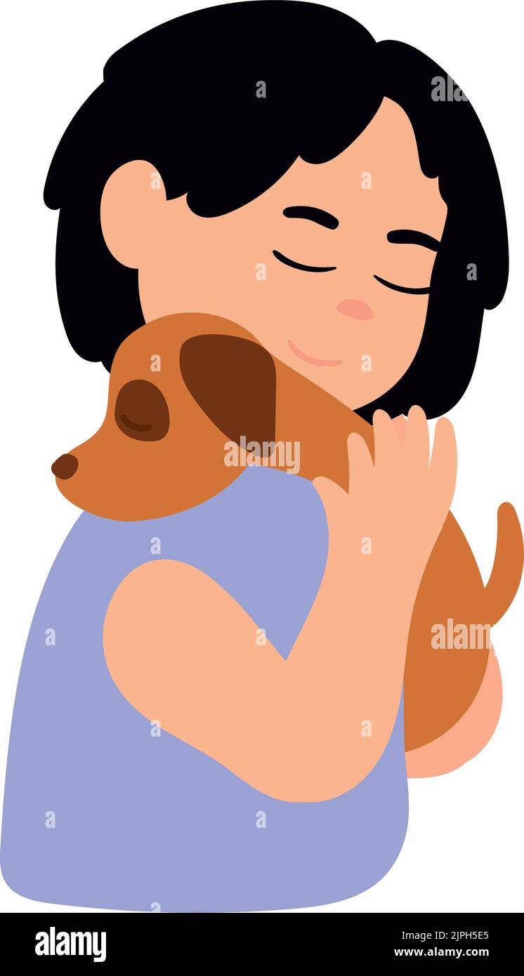 woman hugging a dog Stock Vector Image & Art - Alamy
