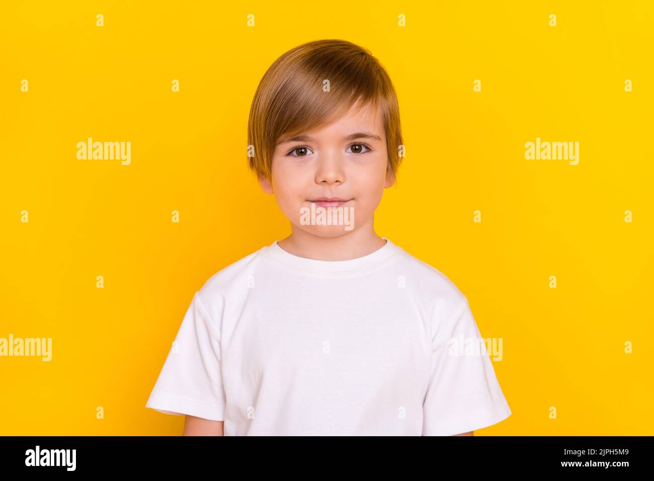 Portrait of attractive cheery pre-teen boy nerd wearing white t-shirt ...