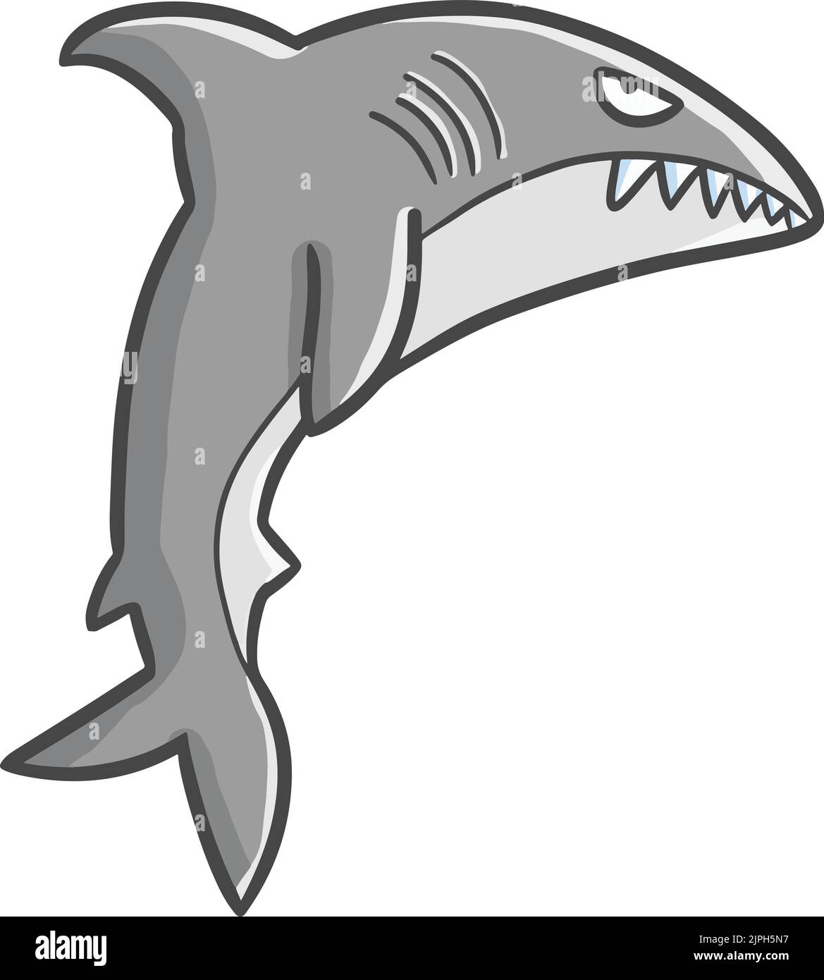 An illustration of a graphically painted angry shark on the white ...