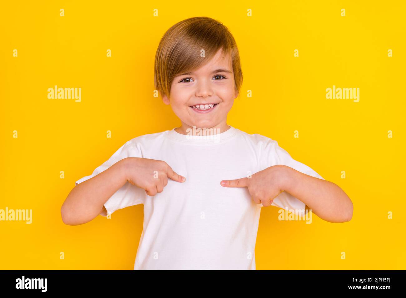 Portrait of attractive proud successful cheerful pre-teen boy ...