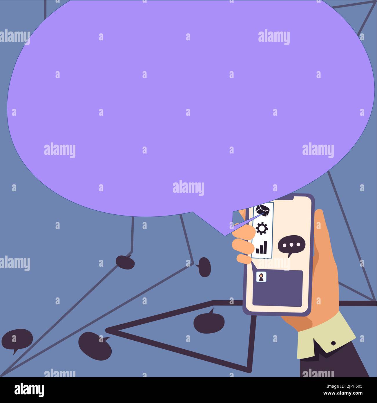 Businessman Holding Mobile Phone And Speech Bubble Popping Out With ...
