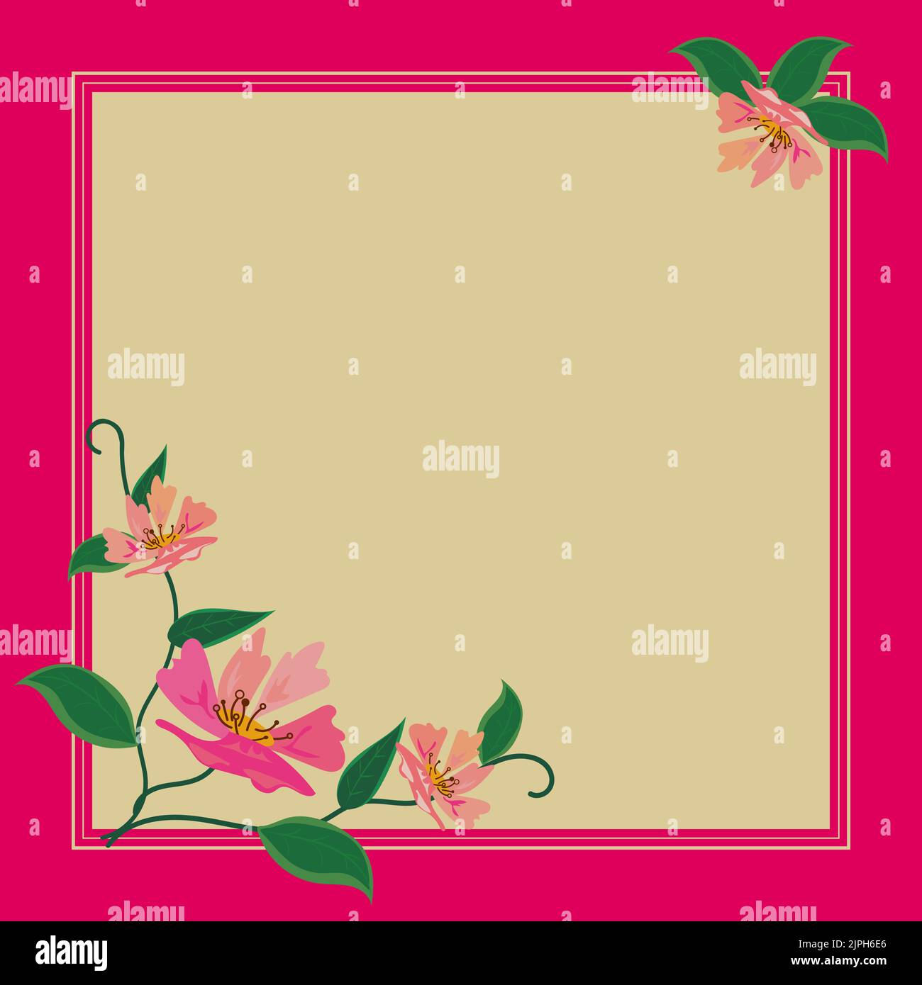 Frame With Leaves And Flowers Around And Important Announcements Inside ...