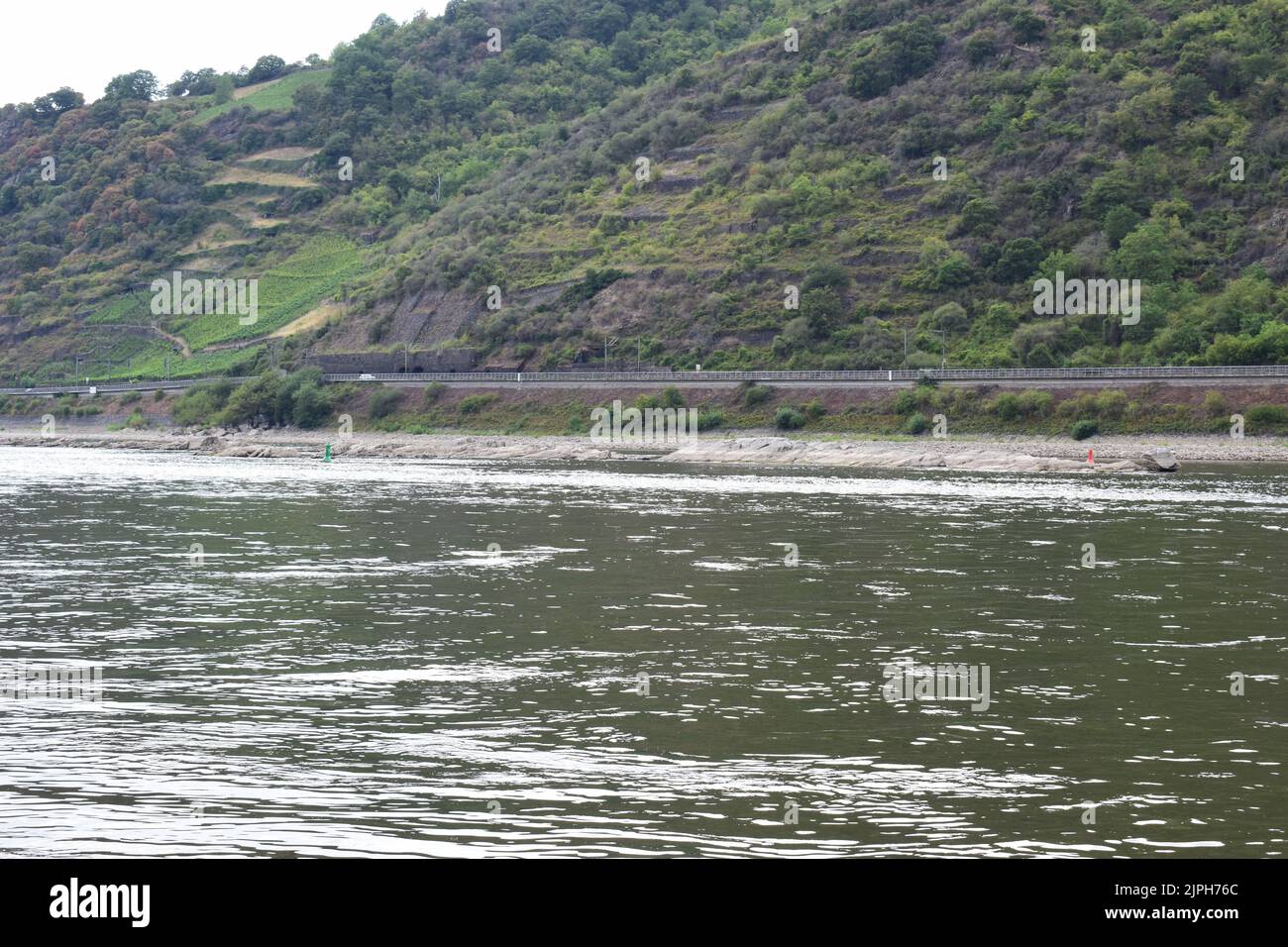 The reefs in the Rhine south of Loreley, in drought dangerous rocks ...