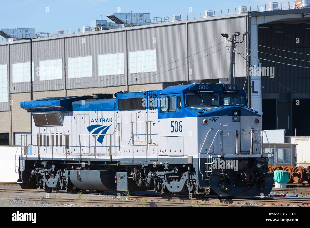 Seattle - August 14, 2022; Amtrak GE Dash 8-32BWH locomotive number 506 ...