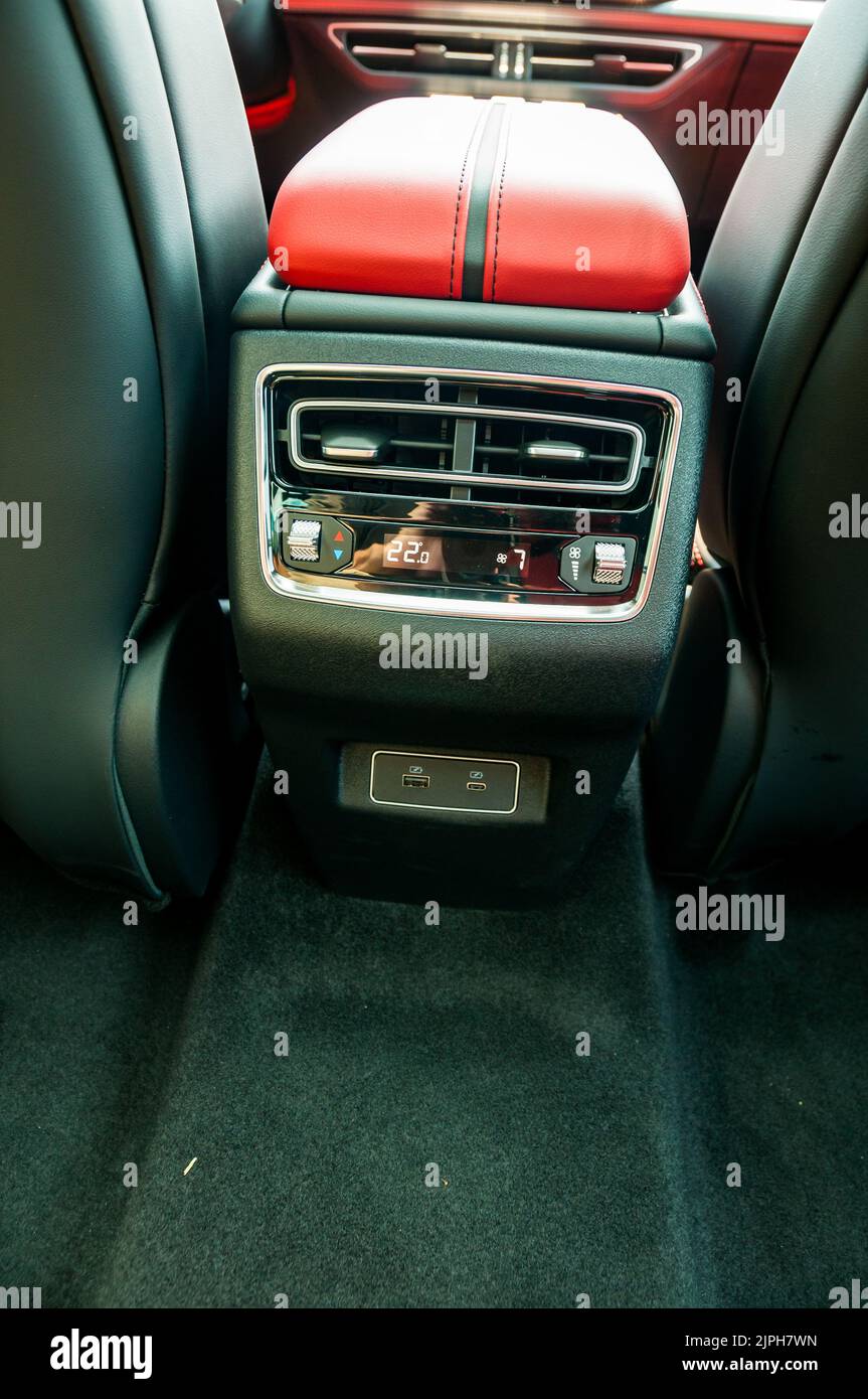 The rear of the centre console in the Lincoln Zephyr sedan car seen on ...