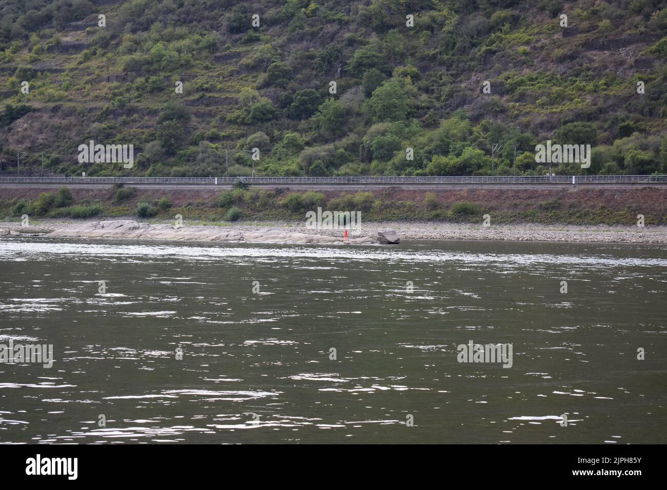 The reefs in the Rhine south of Loreley, in drought dangerous rocks ...