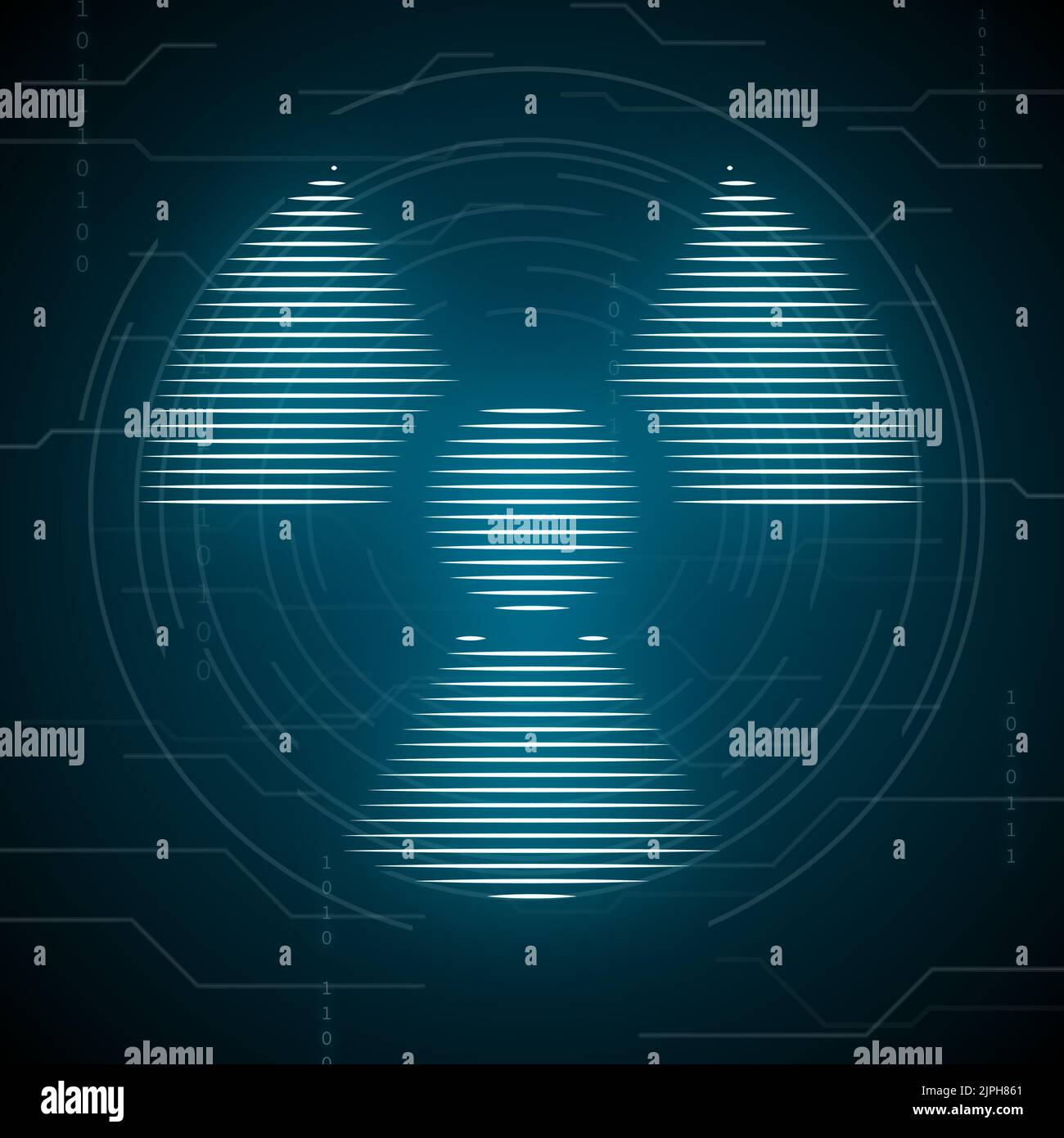 Digitally generated image of nuclear weapon symbol with copy space ...