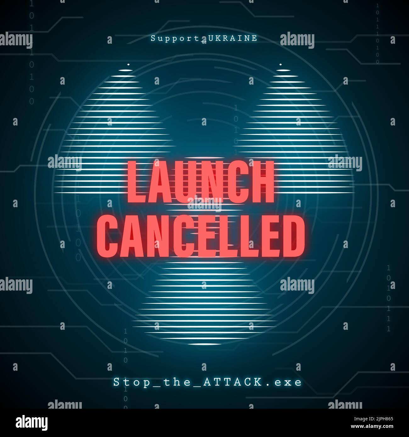 Digitally generated image of launch cancelled text with nuclear weapon ...