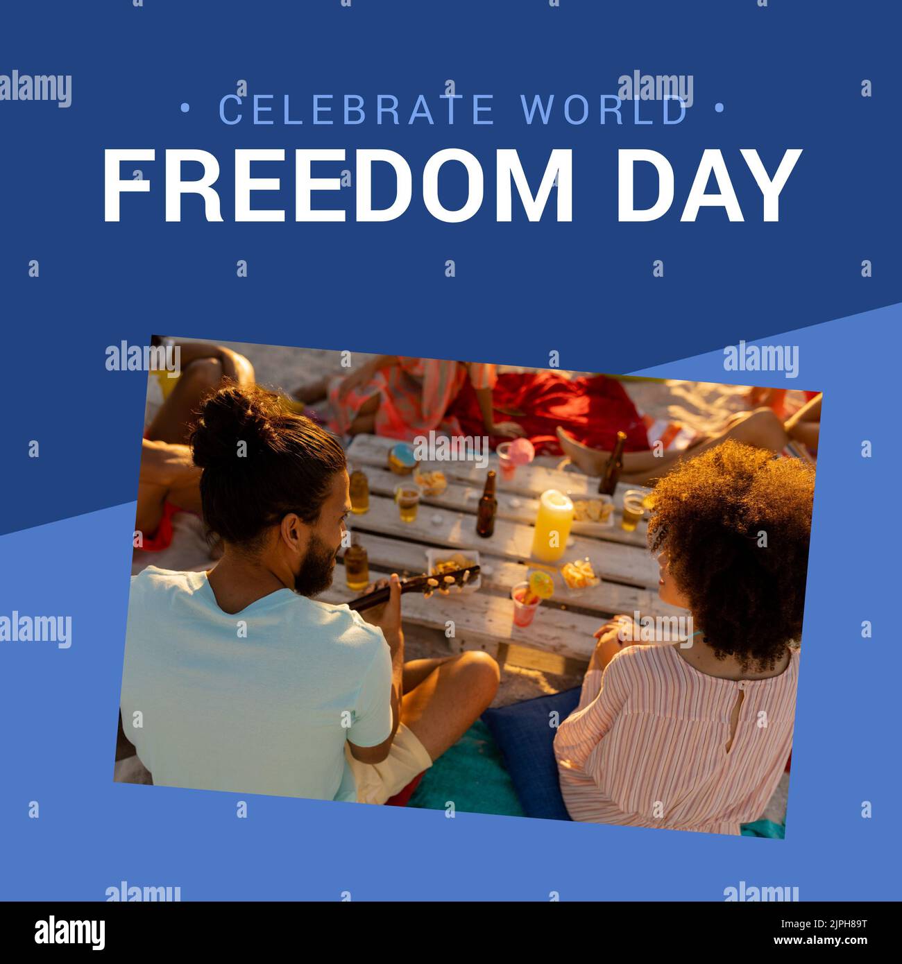 Multiracial friends enjoying music at party with celebrate world ...