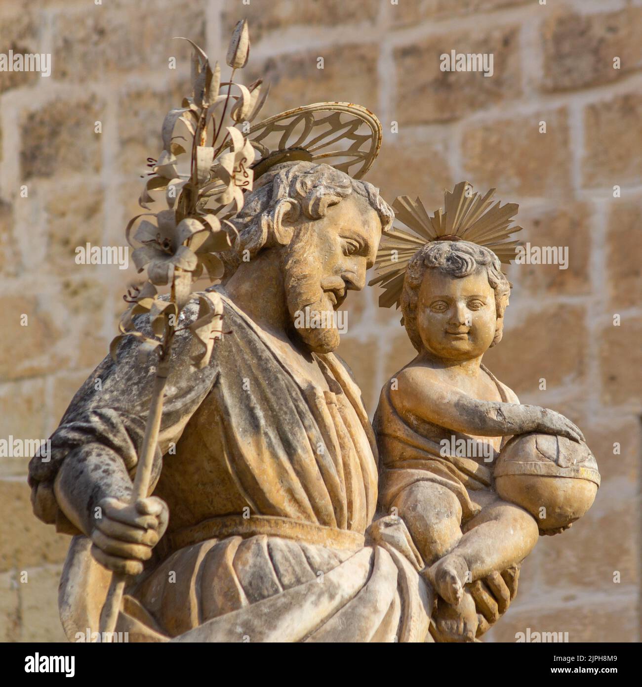 The Statue of St Joseph under the sunlight at Annibale Preca Street ...
