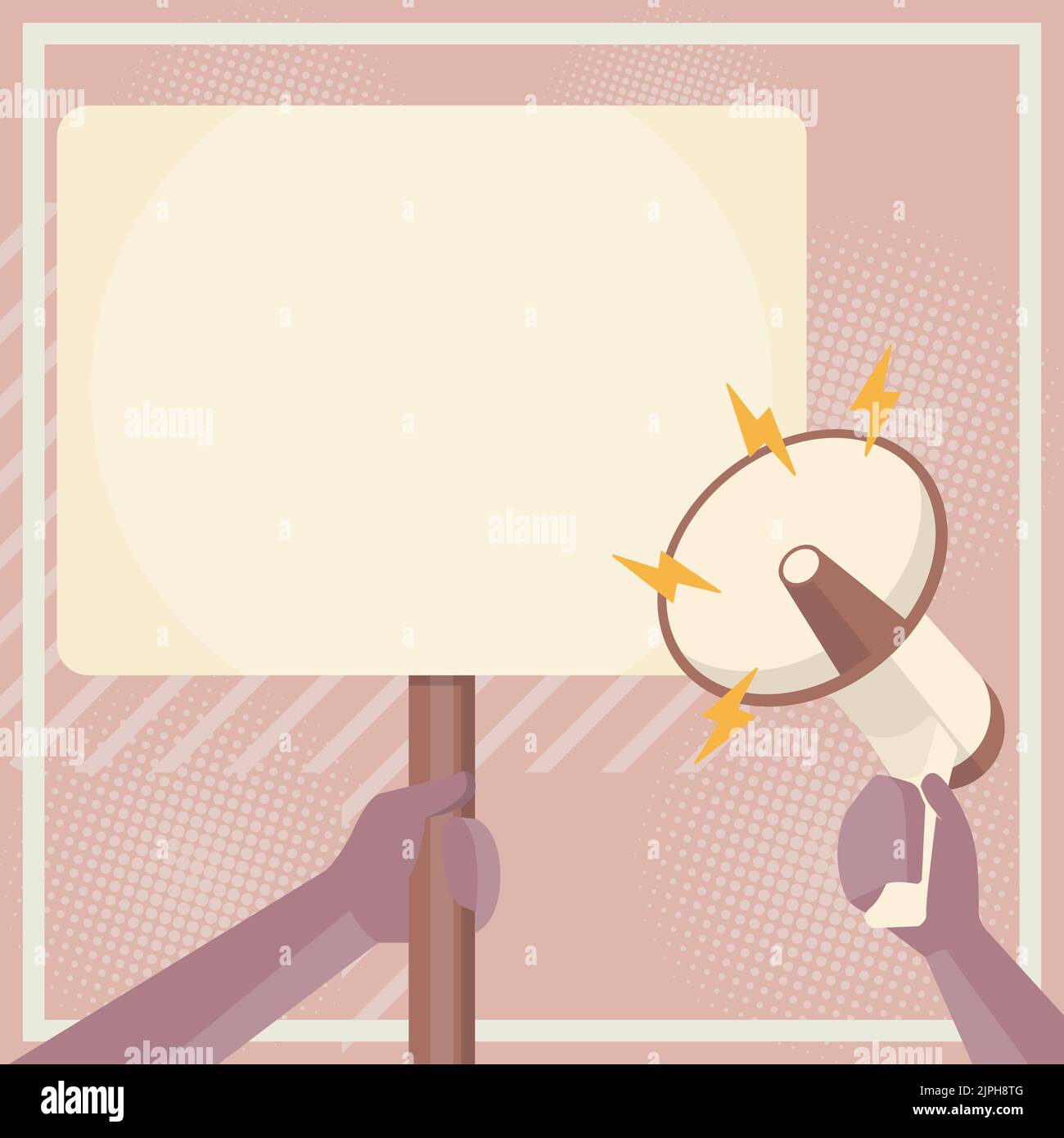 Illustration Of Hand Holding Megaphone Pointing At Blank Plaque In Hand ...
