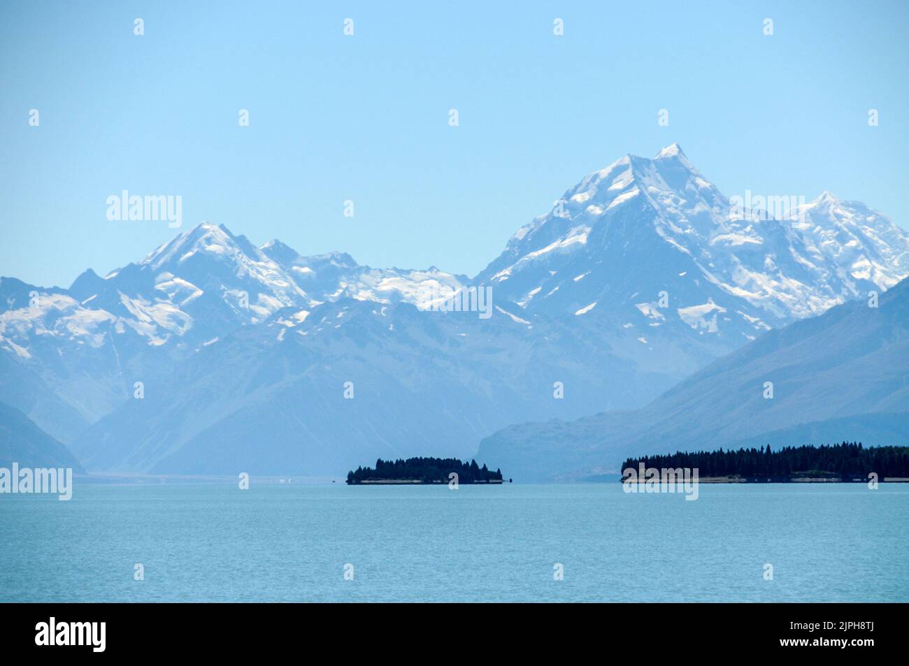 The distant snow-capped peaks of the Aoraki/ Mt Cook the Mt Cook ...