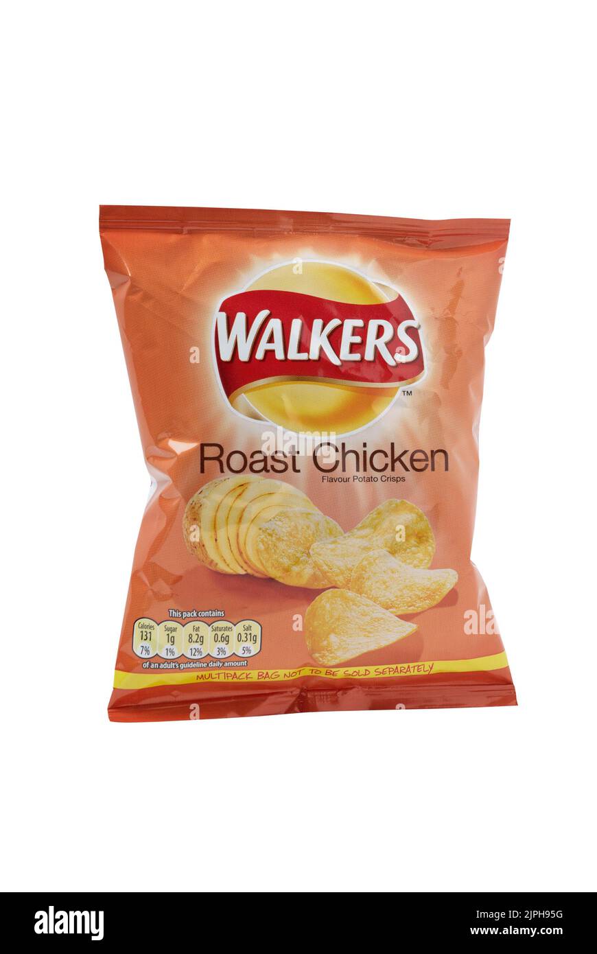 A 25g packet of Walkers Roast Chicken flavor potato crisps. Walkers, a ...