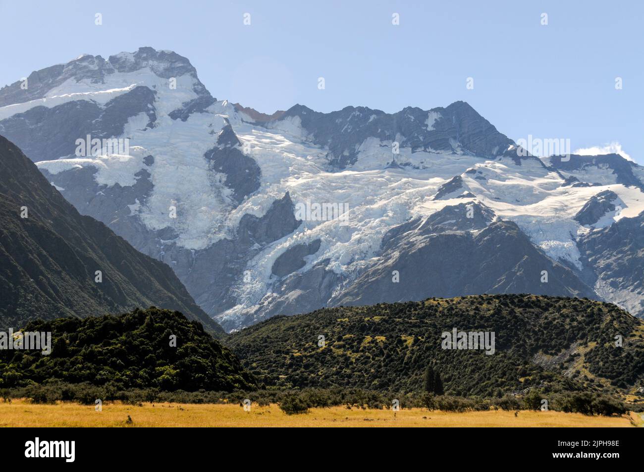 A glacier above Mt.Cook Village In the snow-capped Aoraki/ Mt Cook area ...