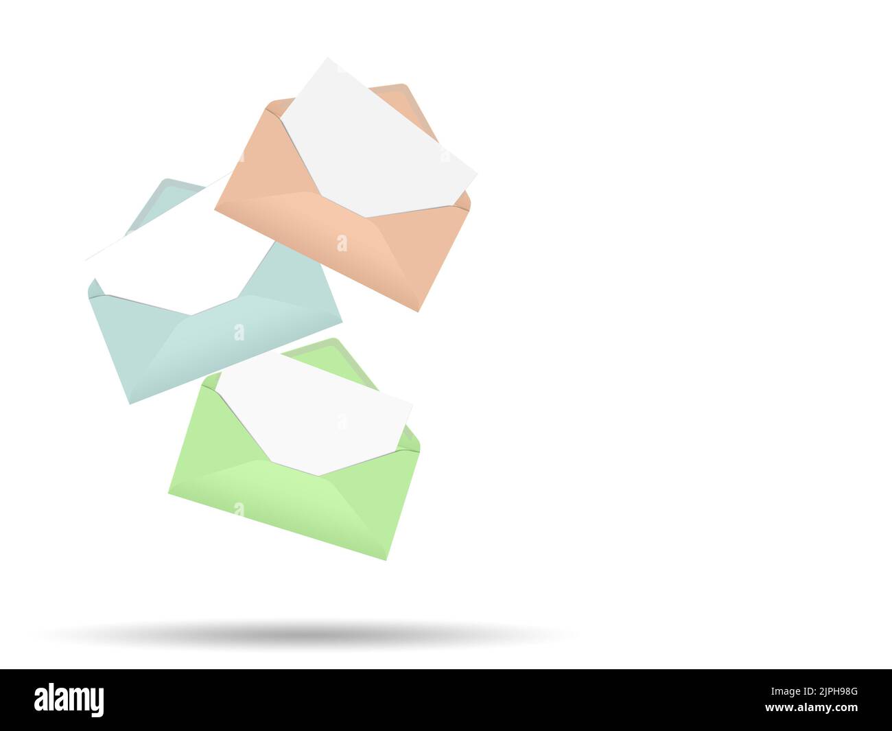 Three colorful envelopes against white background, 3D illustration ...