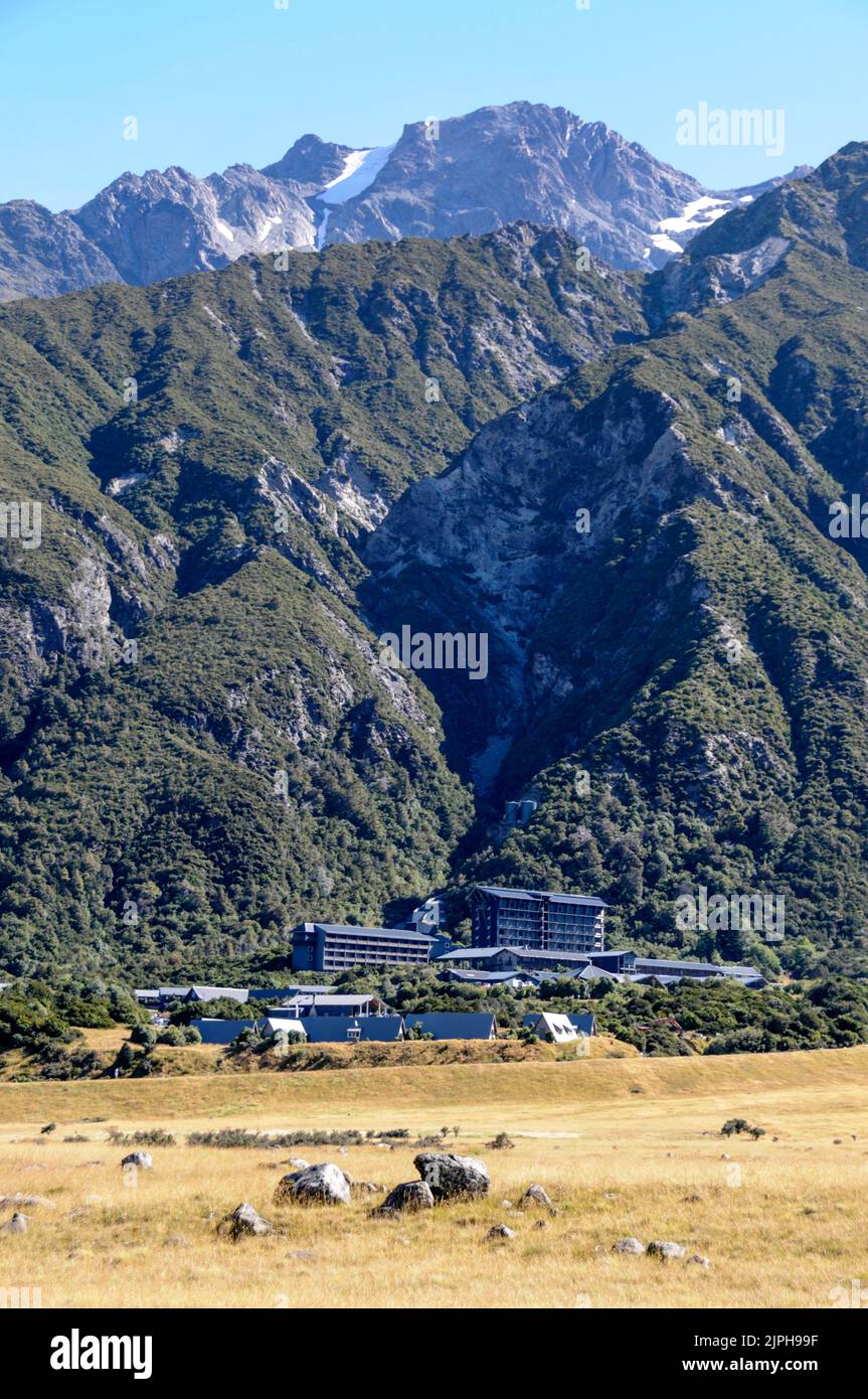 The Hermitage Hotel in Mt.Cook village at the foot of the Southern Alps ...