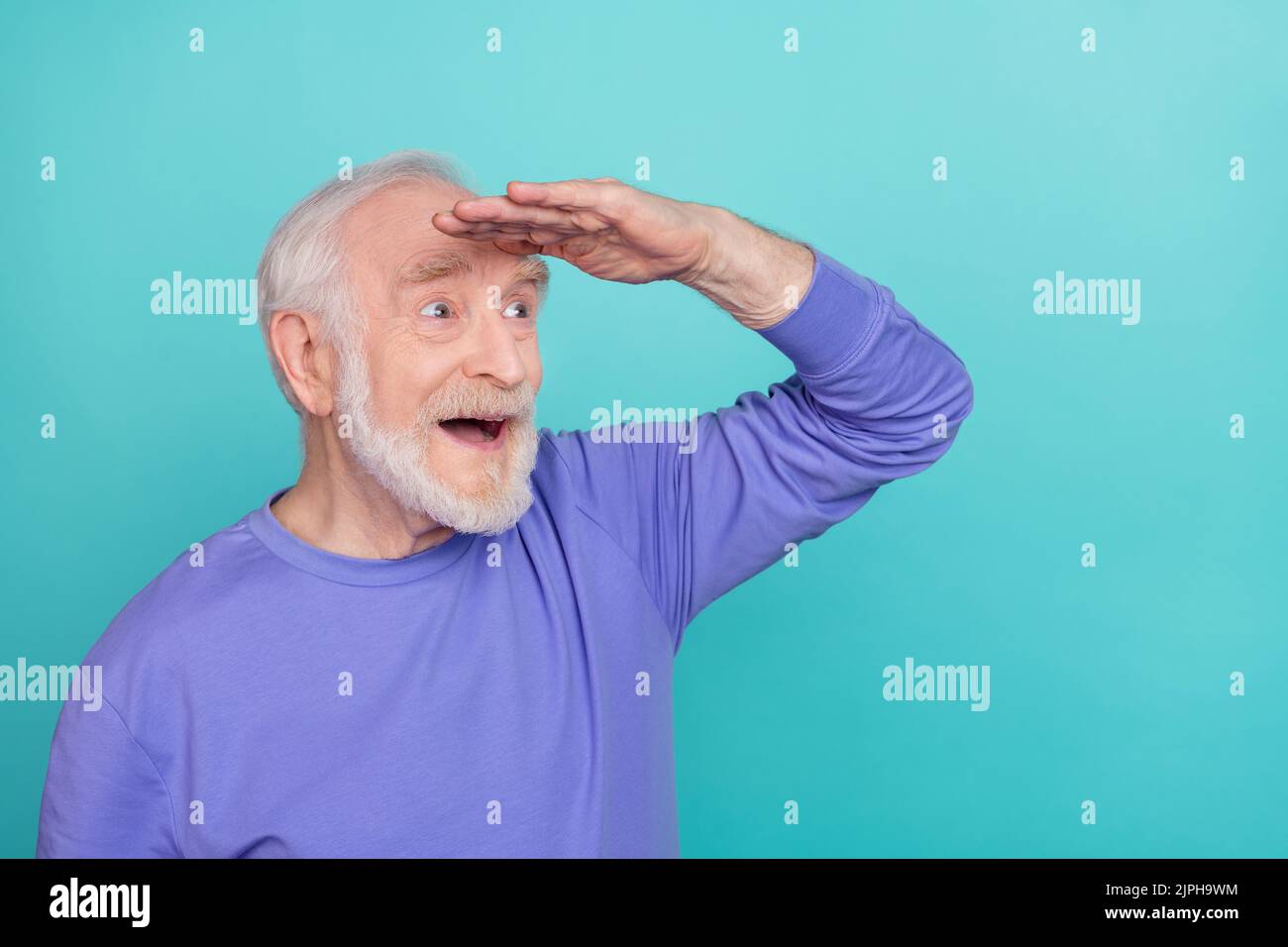 Photo of funny shocked person arm touch forehead look interested empty ...