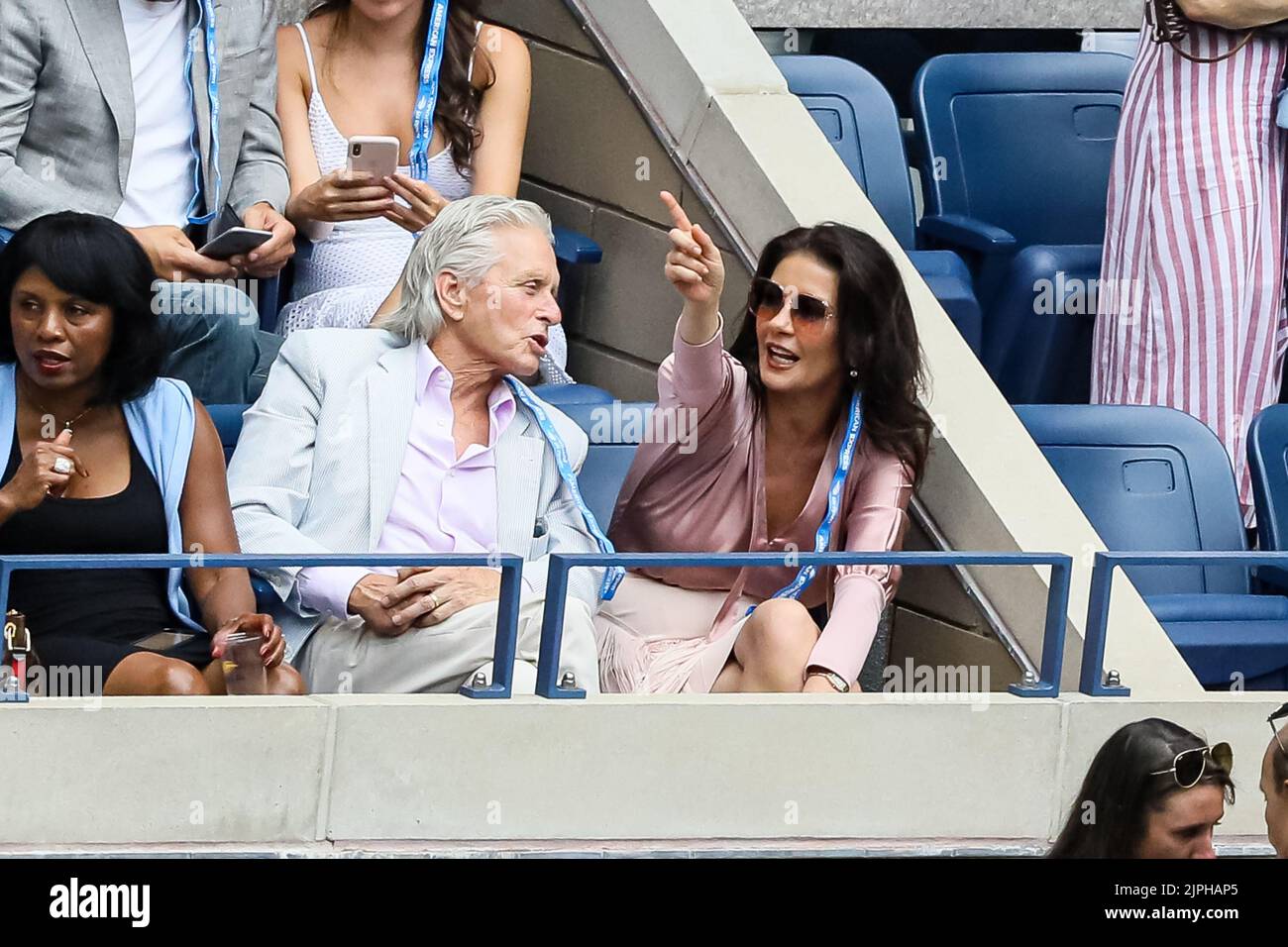 Michael Douglas and Catherine Zeta-Jones watch the final between Rafael ...