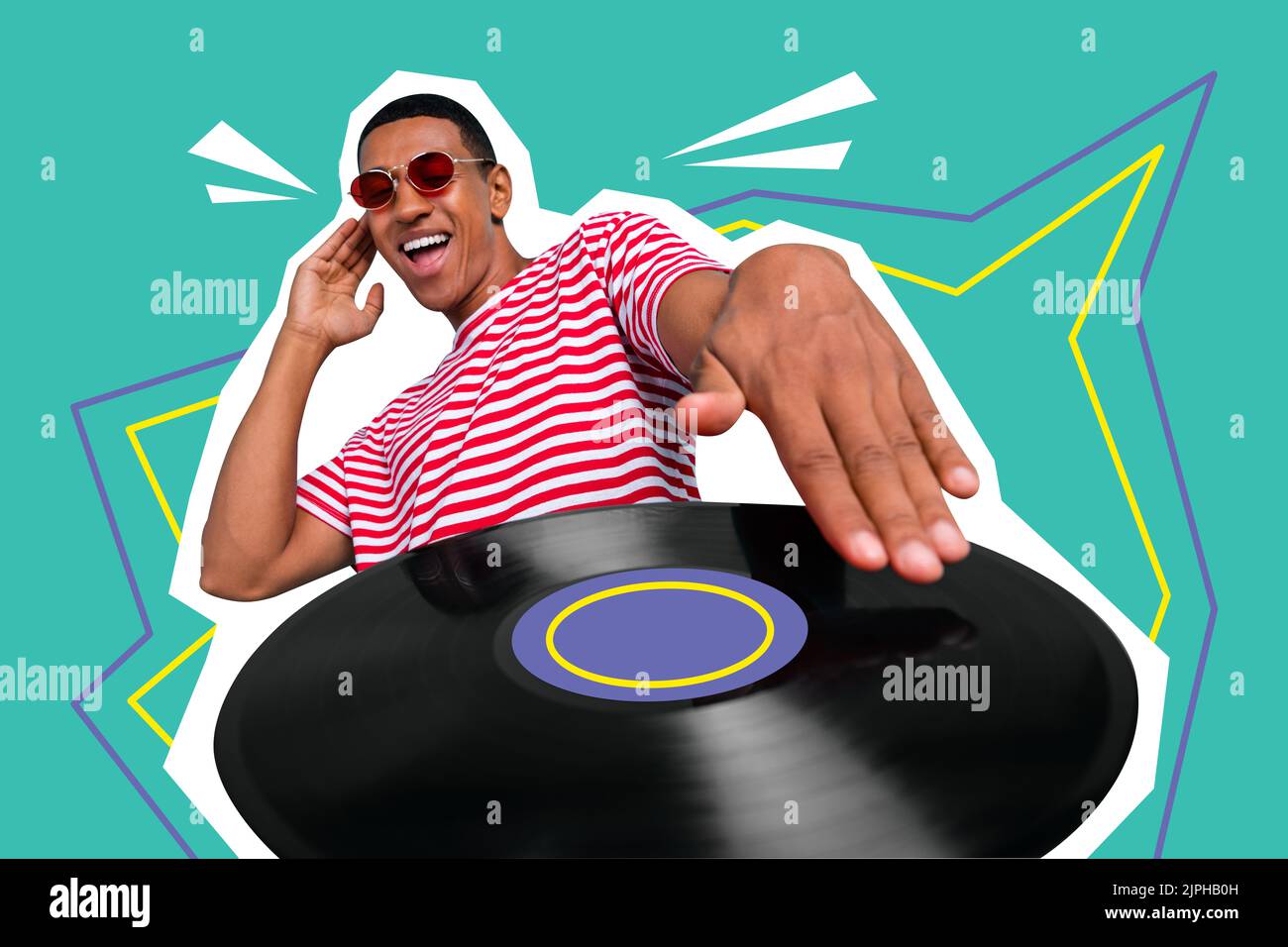 Photo sketch graphics artwork picture of happy smiling guy playing ...