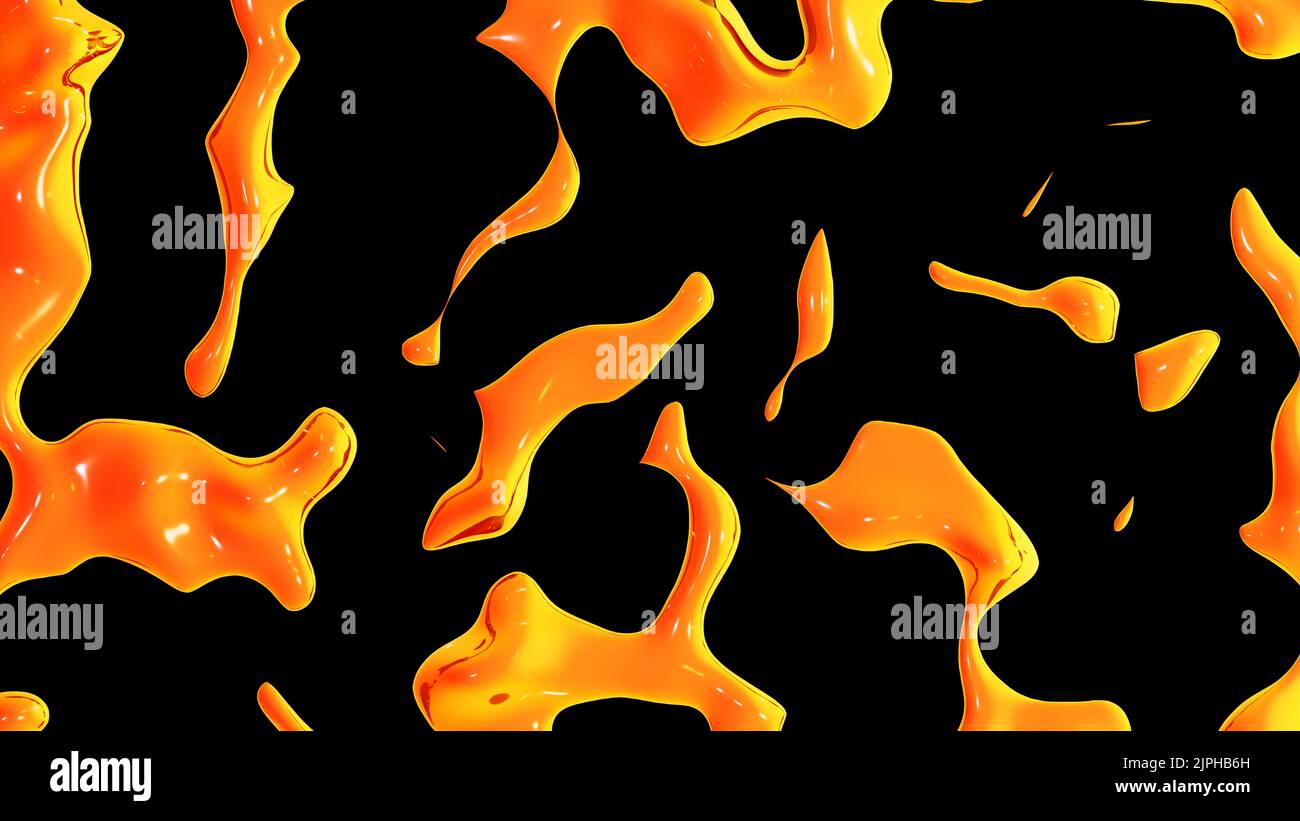Fluid metallic drops y2k orange background. Dynamic iridescent ...
