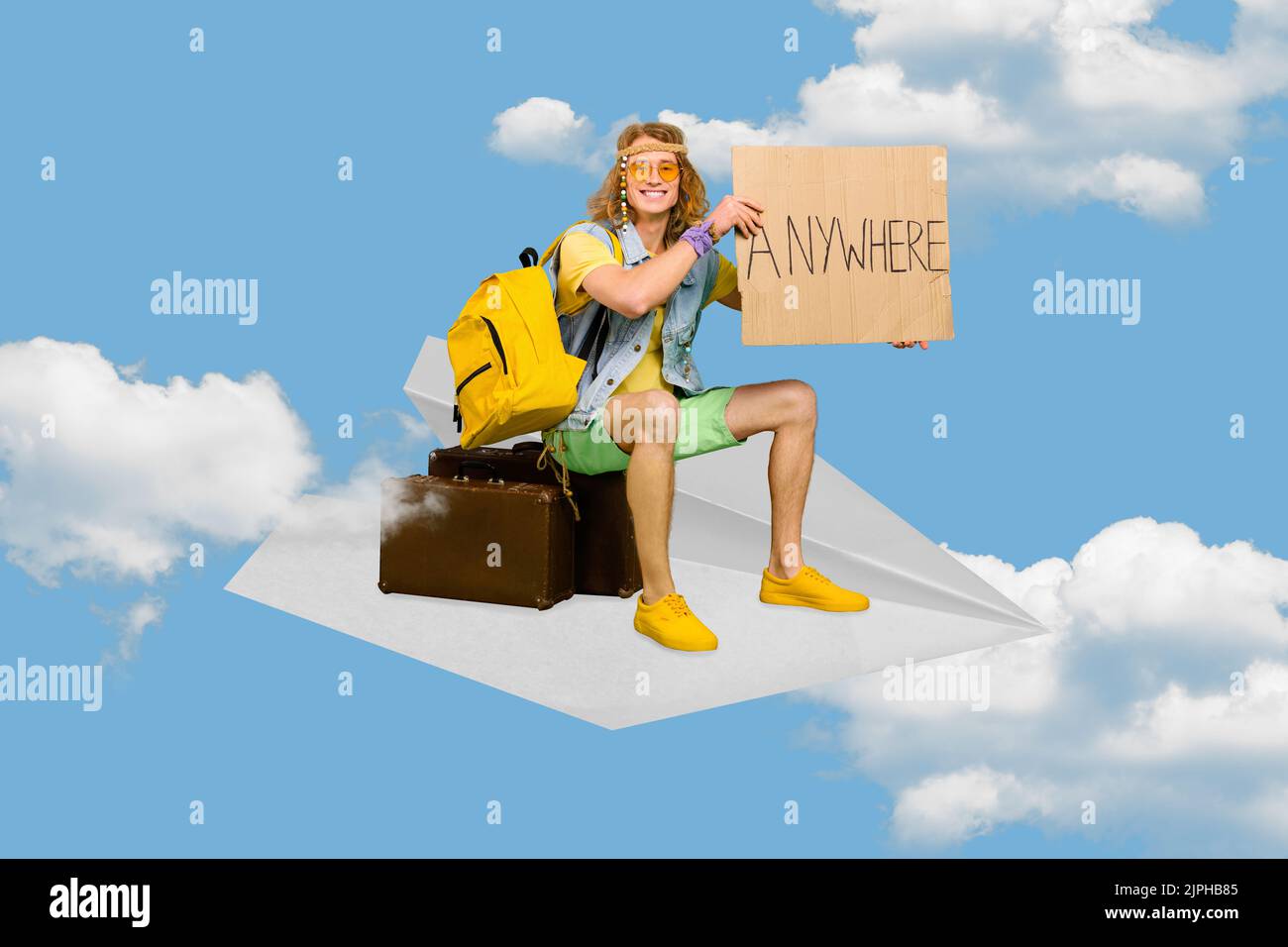 Photo sketch graphics artwork picture of happy smiling guy ready flying ...
