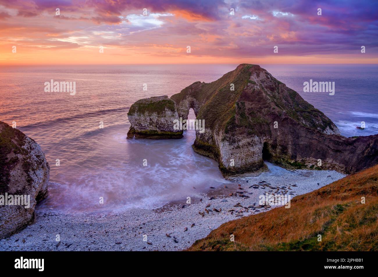 Sea arch at Flamborough Head on the Yorkshire Coast known as the ...