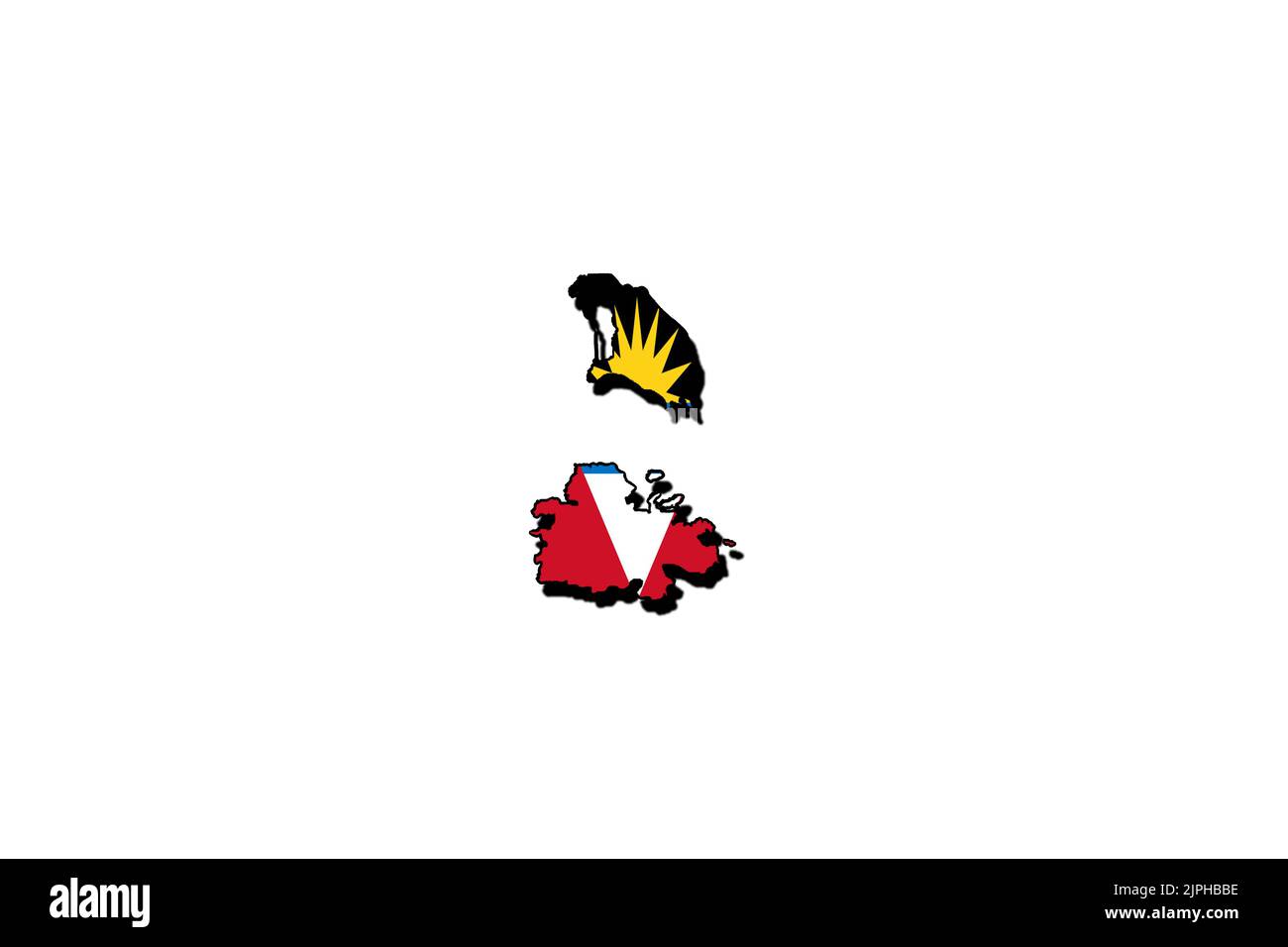 Silhouette of the map of Antigua and Barbuda with its flag Stock Photo ...