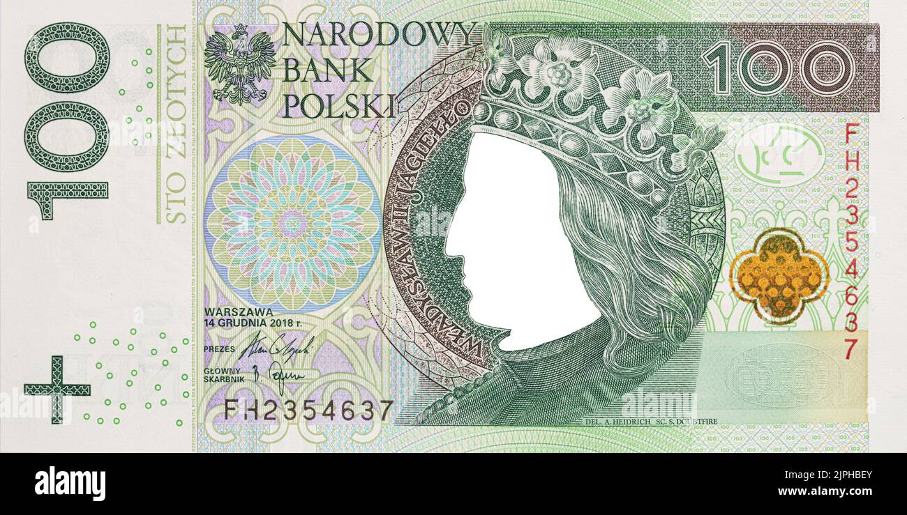 100 polish zloty banknote with empty middle area for design purpose ...