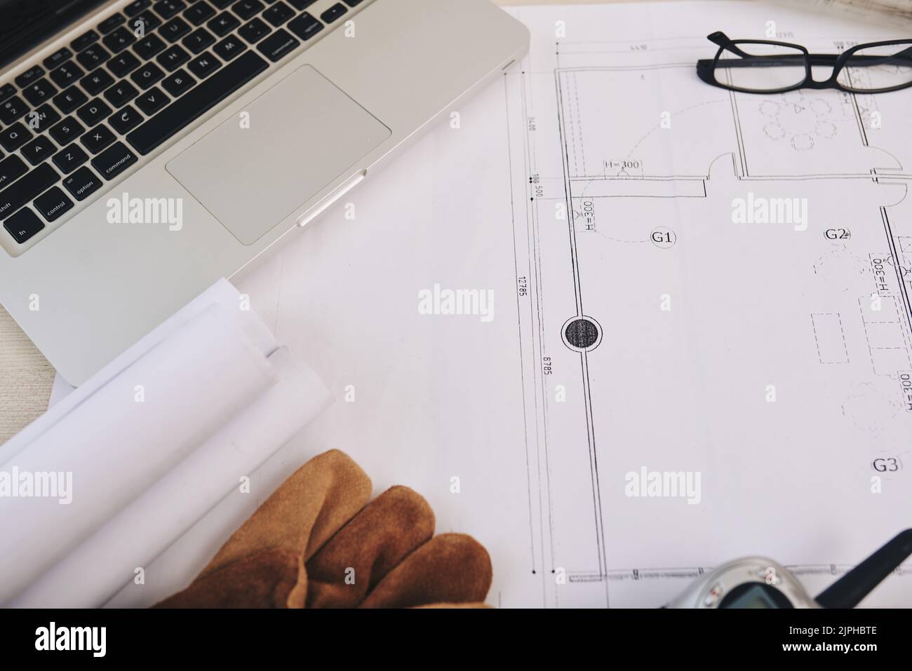 Close-up image of blueprint on table of architect Stock Photo - Alamy