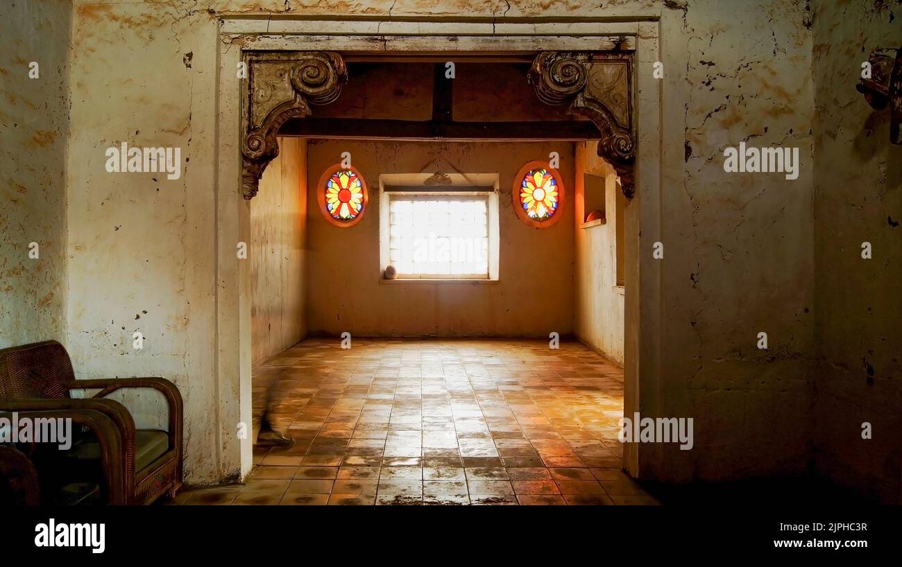 interior of a hacienda, or mexican house in latin america, entrance of ...