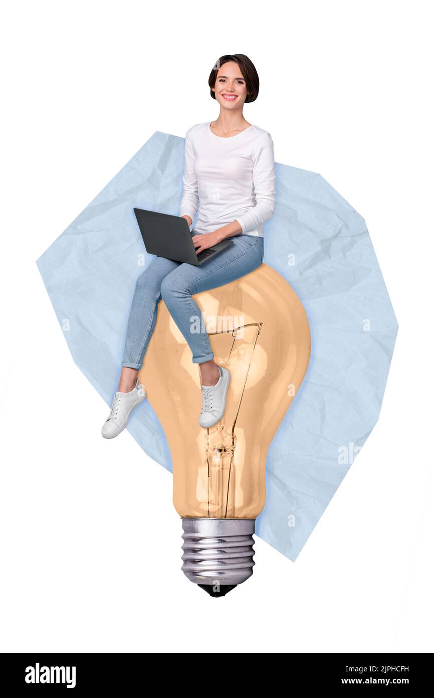 Exclusive painting magazine sketch image of smart clever lady typing ...