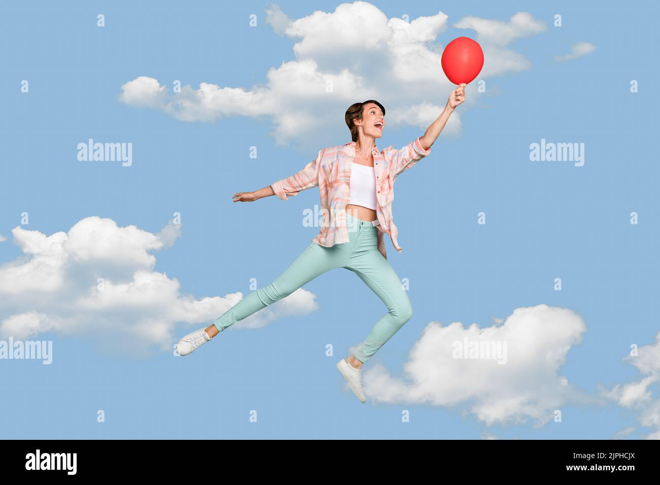Exclusive painting magazine sketch image of happy smiling lady flying ... Exclusive painting magazine sketch image of happy smiling lady flying ...
