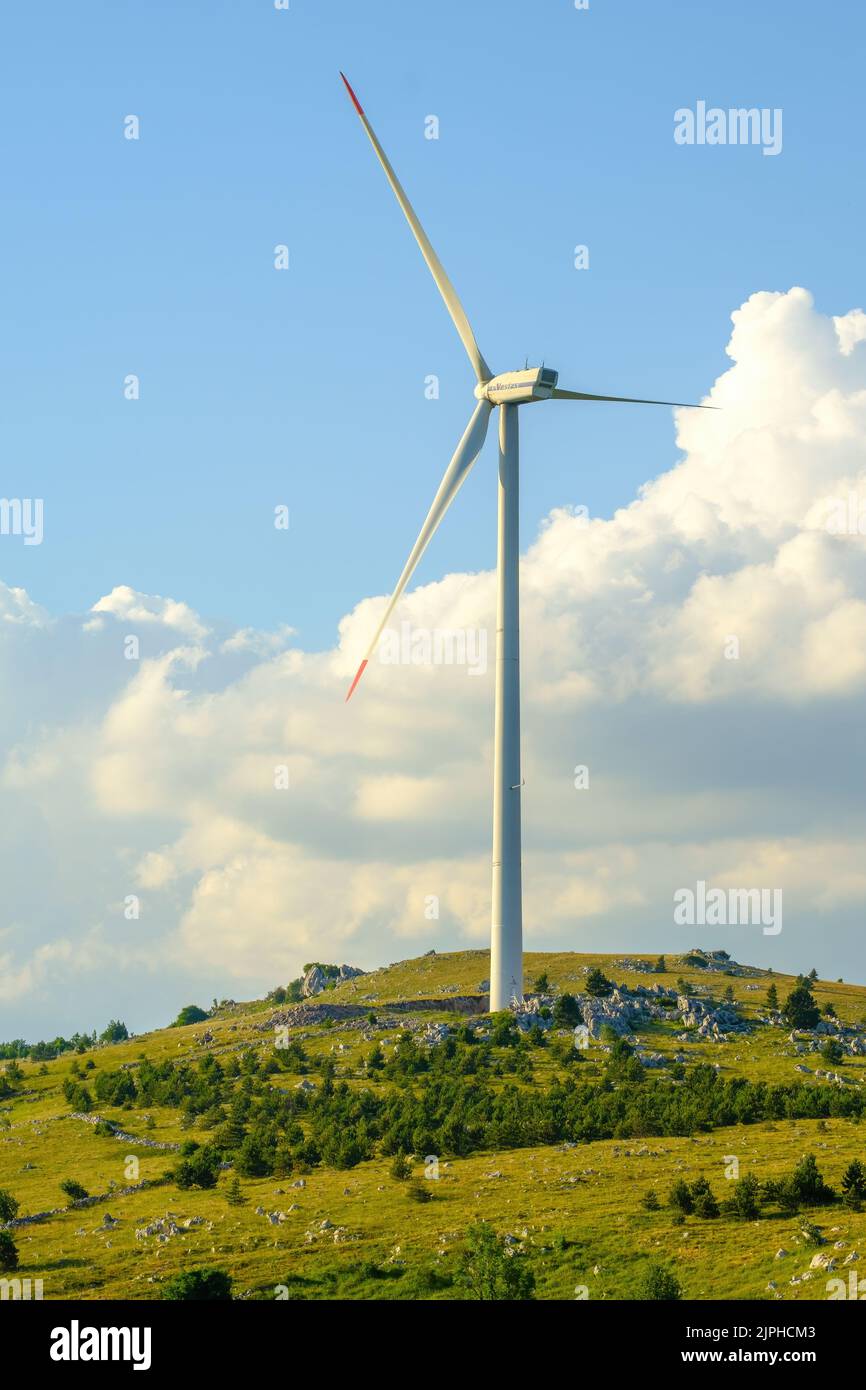 Wind turbine produce electrical green energy from kinetic energy. Tower ...