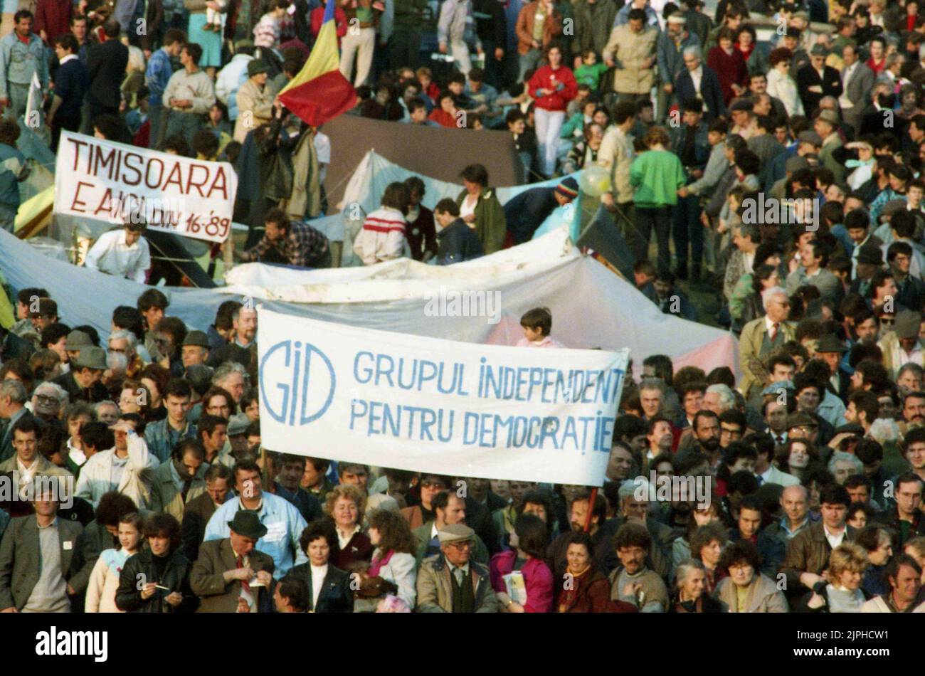 Bucharest, Romania, April 1990. "Golaniada", a major anti-communism ...