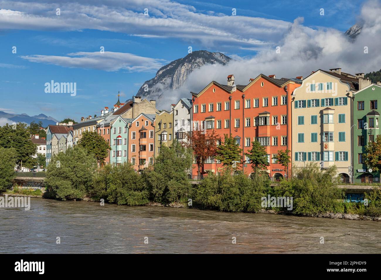 Brightly painted buildings of the old town of Tyrolean capital ...