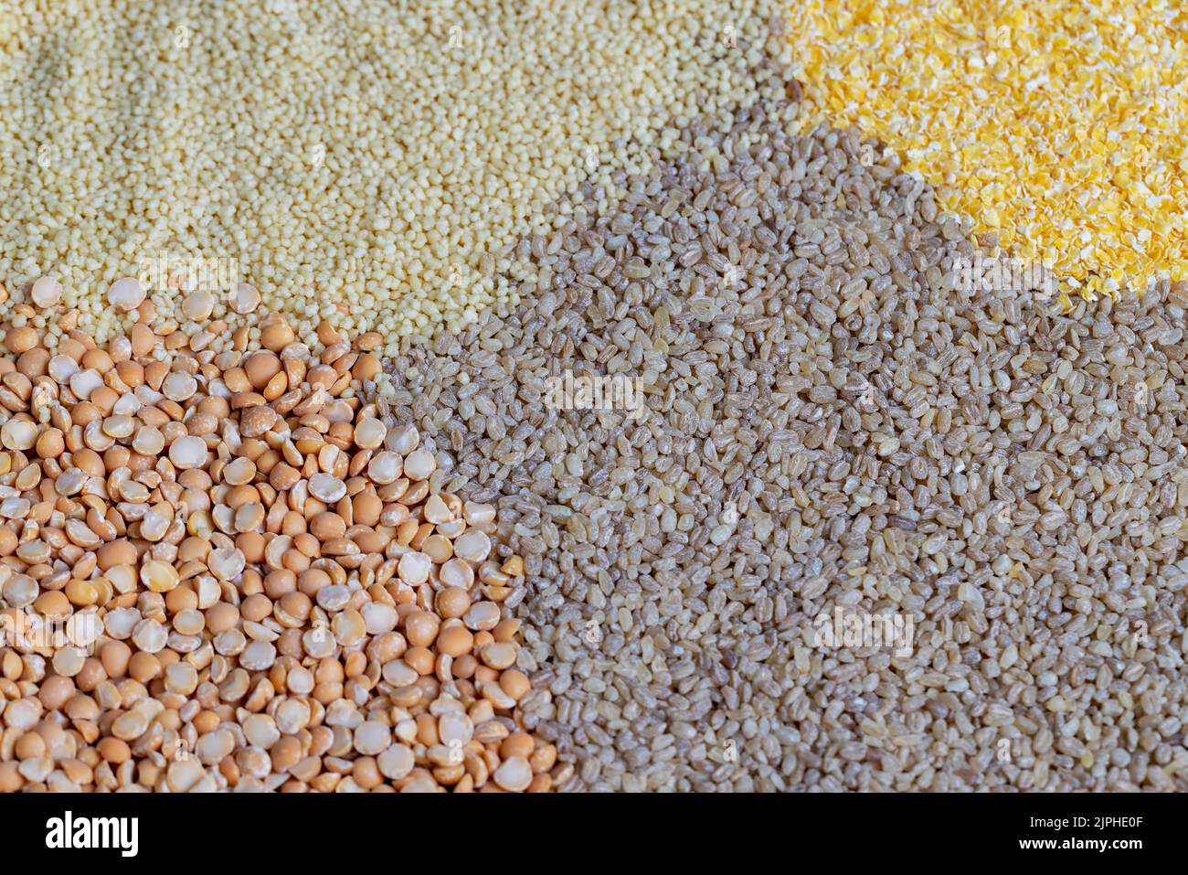Mixed raw cereals from different types of plants, cooking from ...