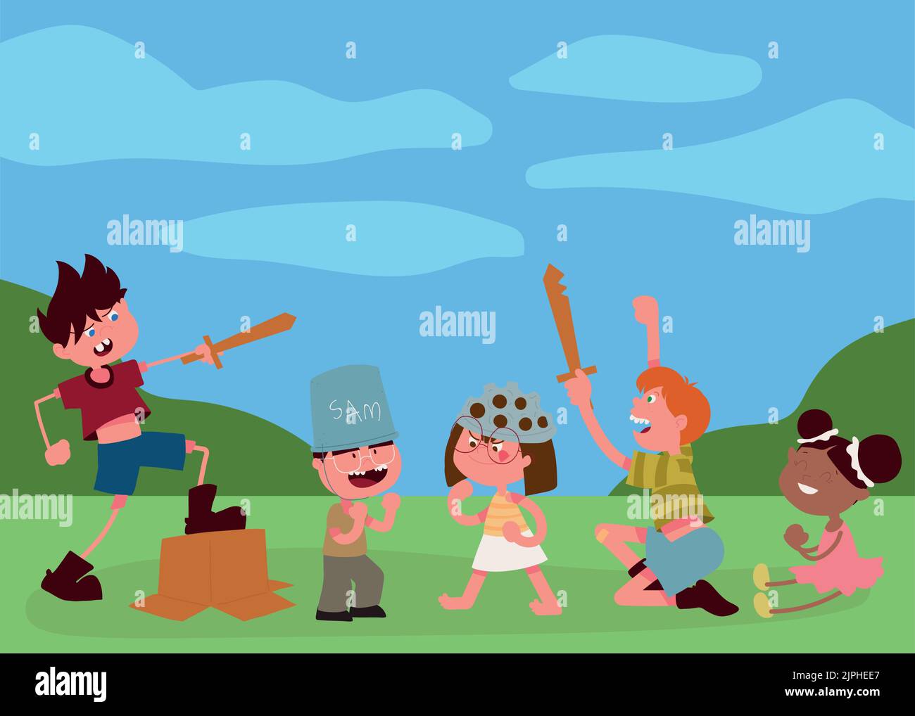 happy kids playing in the grass Stock Vector Image & Art - Alamy