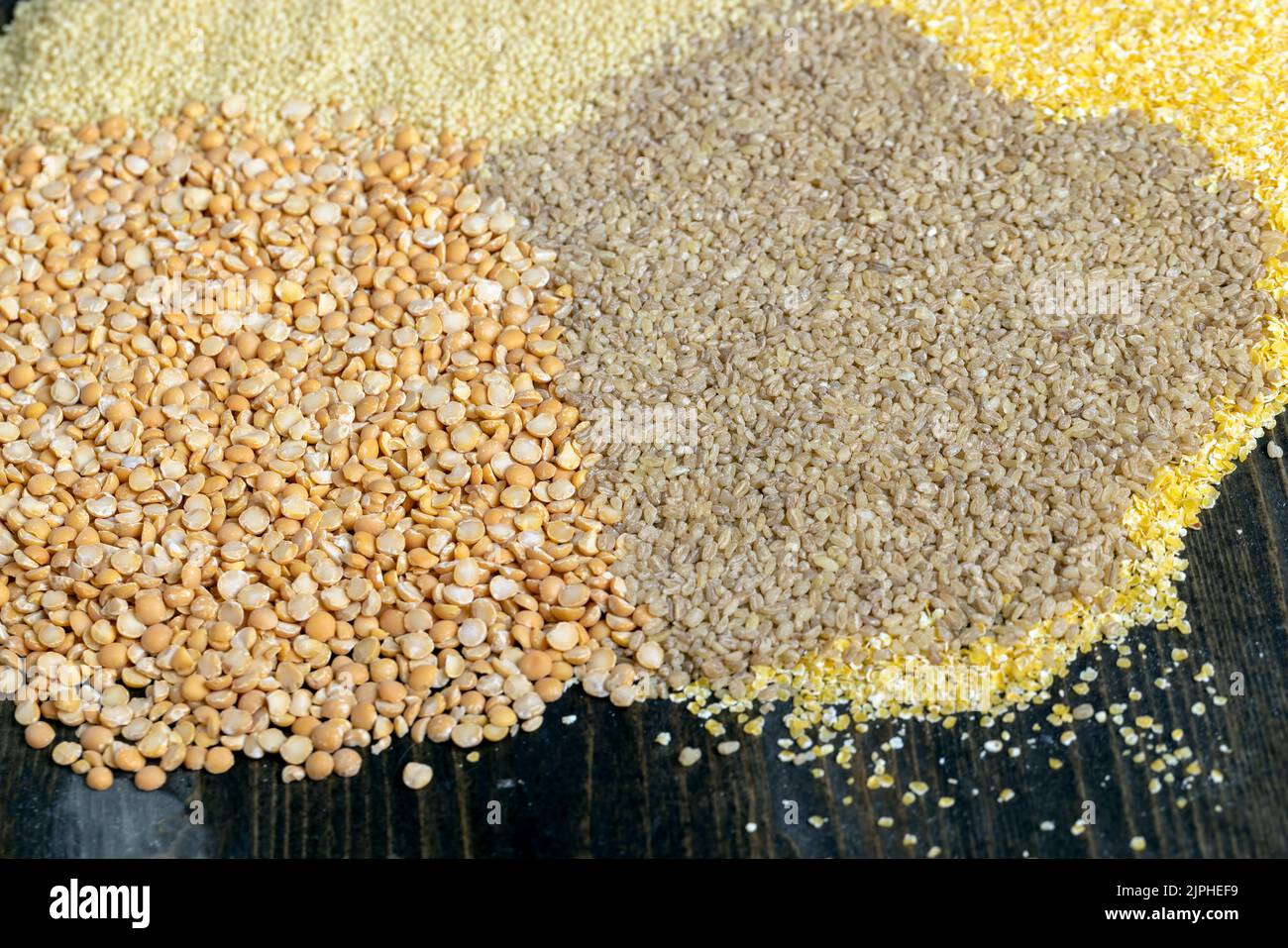 Mixed raw cereals from different types of plants, cooking from ...